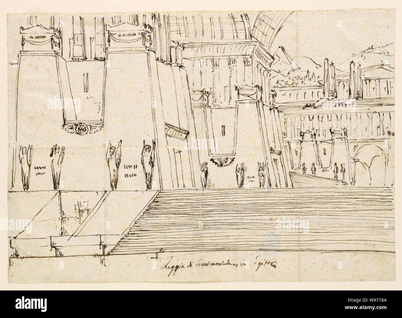 Drawing, Stage Design, Group of Oriental Buildings, early 19th century ...