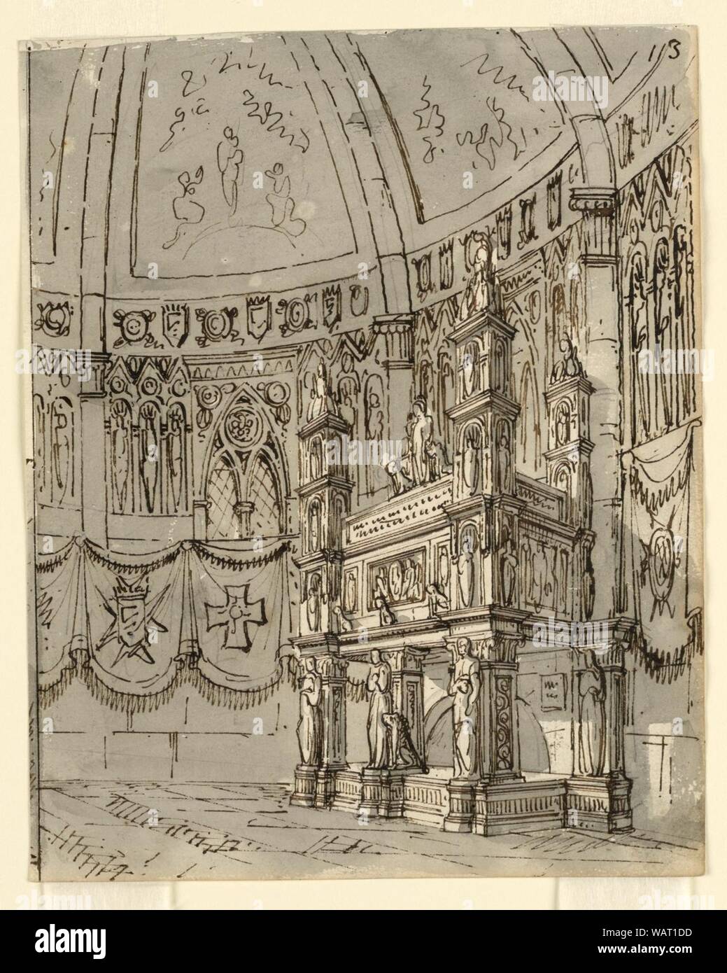 Drawing, Stage Design, Interior of Gothic Church, after 1829 Stock ...