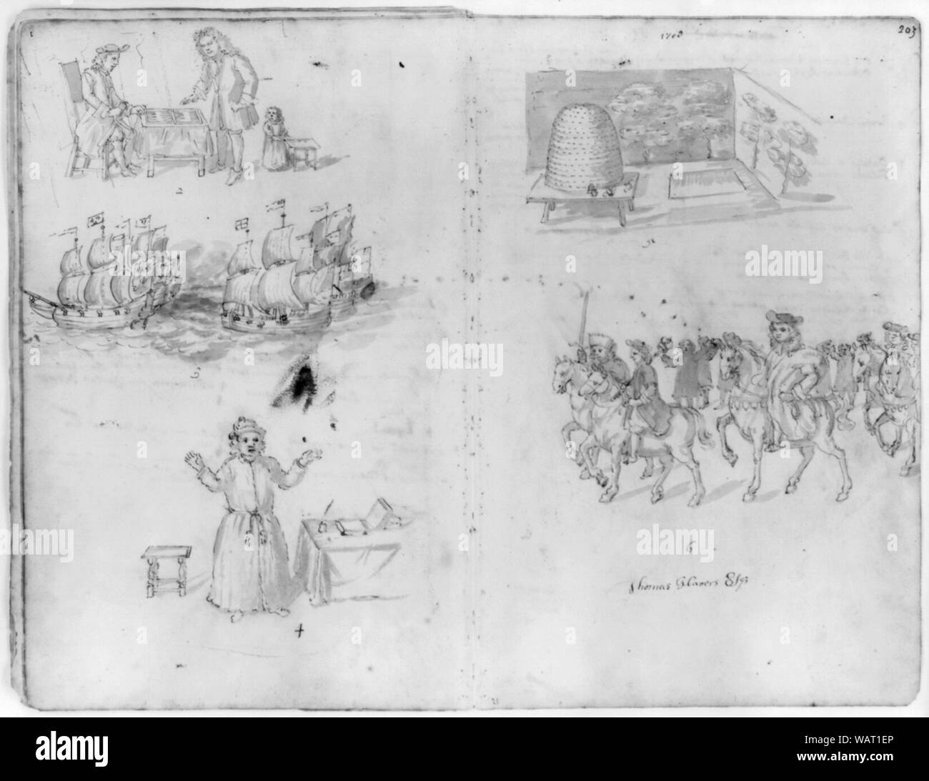 Drawings of annual guild days of Norwich, England, 1705 Stock Photo - Alamy