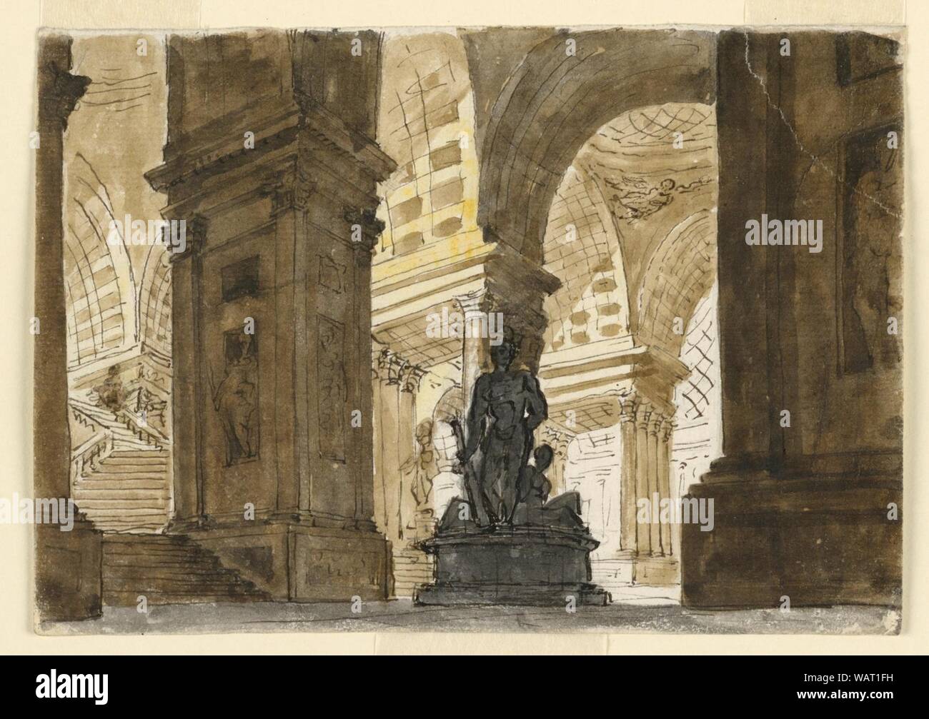 Drawing, Stage Design, Interior of Palace Staircase, early 19th century ...
