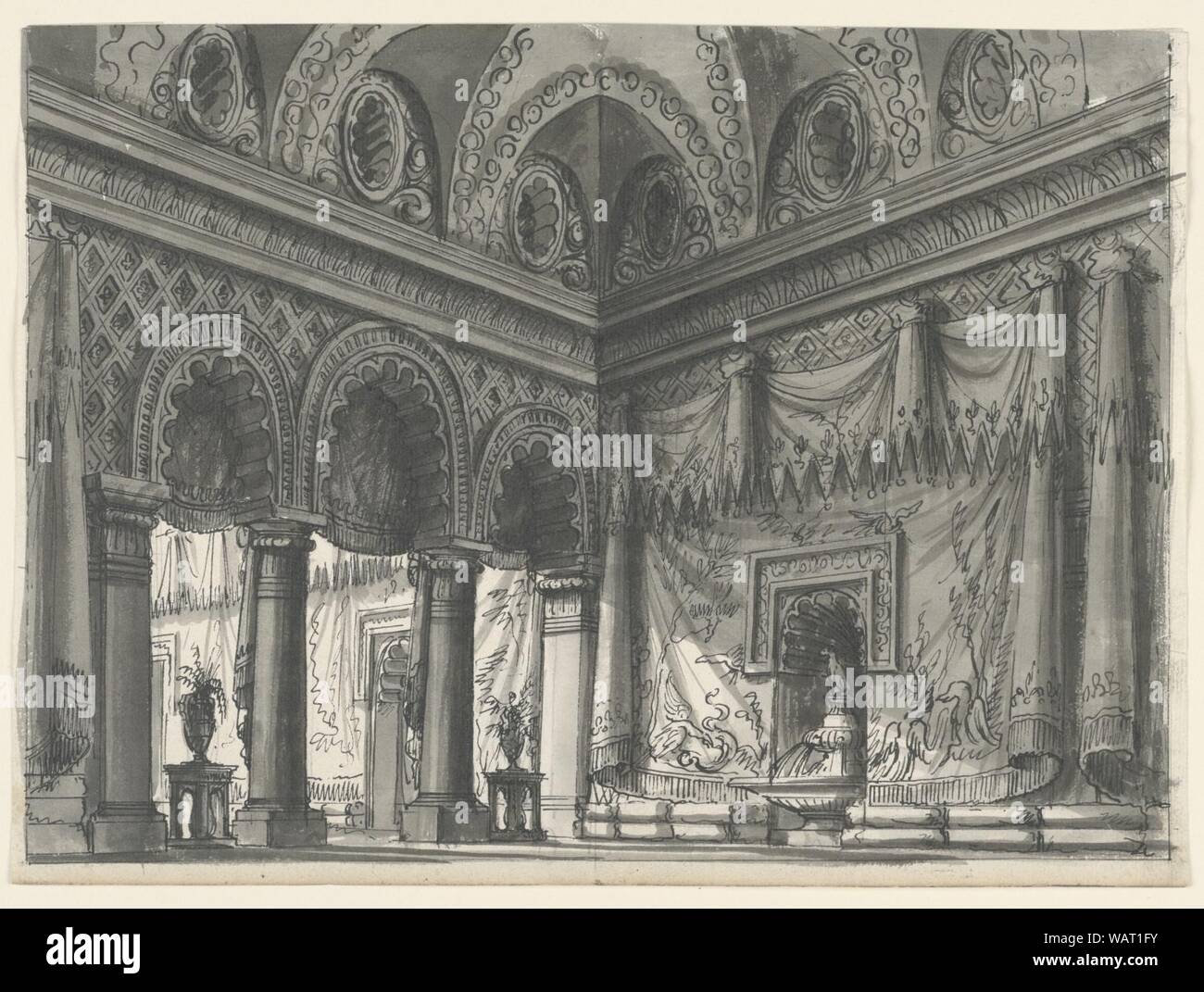 Drawing, Stage Design, Interior of Oriental Palace, ca. 1846 Stock ...