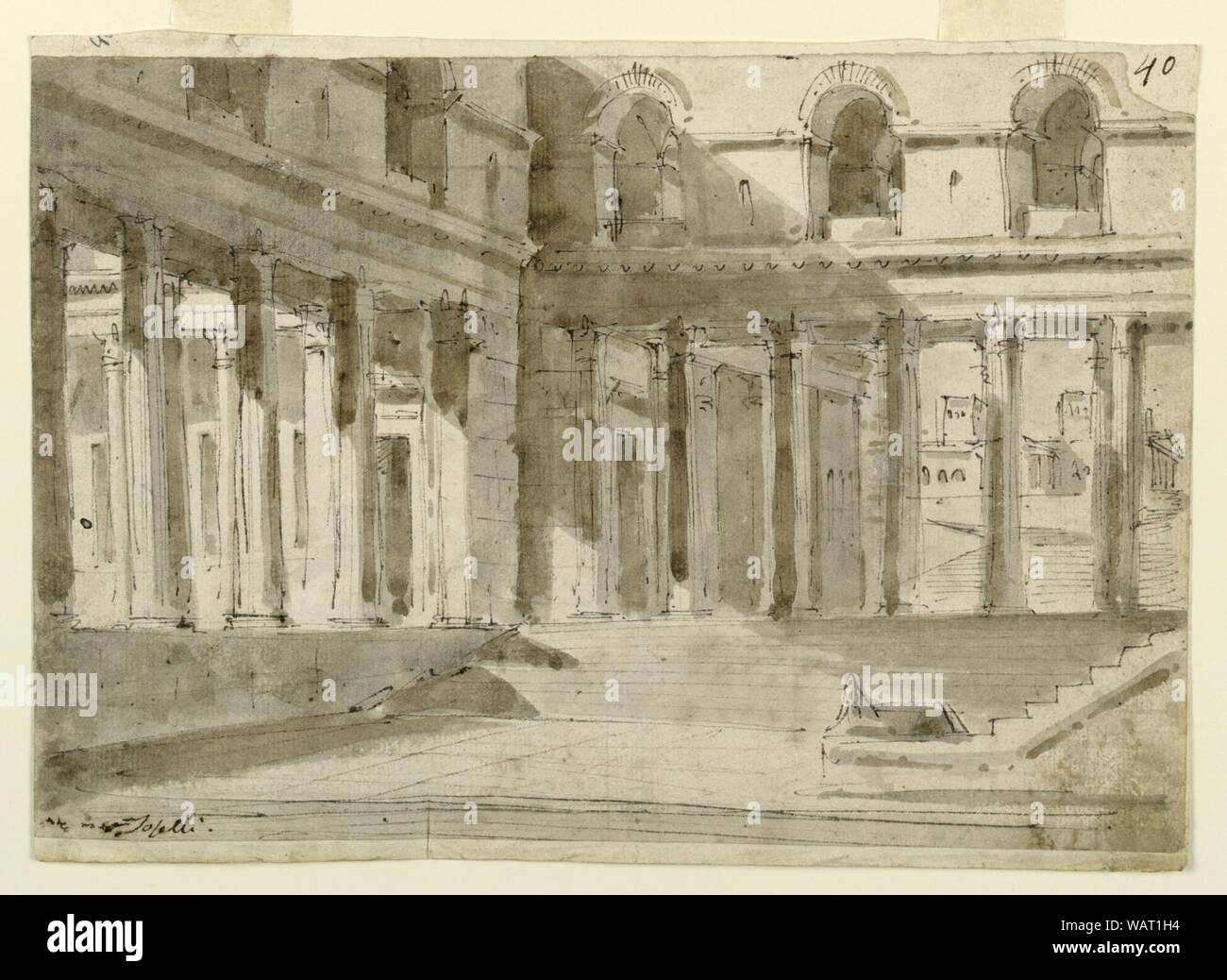 Drawing, Stage Design, Palace Court with Stairs, early 19th century ...