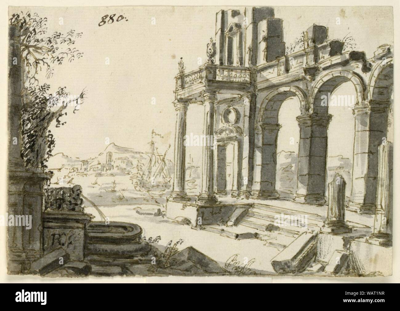 Drawing, Stage Design, Ruins and Seaport, late 18th century Stock Photo ...
