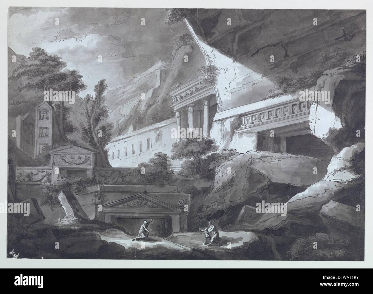 Drawing, Stage Design, Valley with Classical Ruins, early 19th century ...