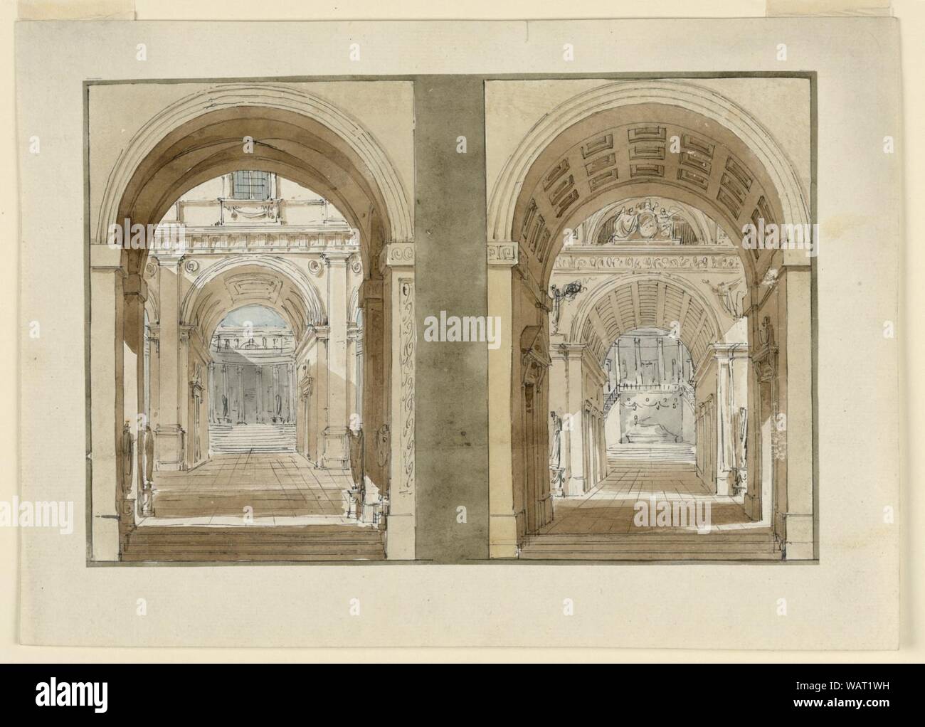 Drawing, Stage Designs, Views into Palace Courts, ca. 1820 Stock Photo ...