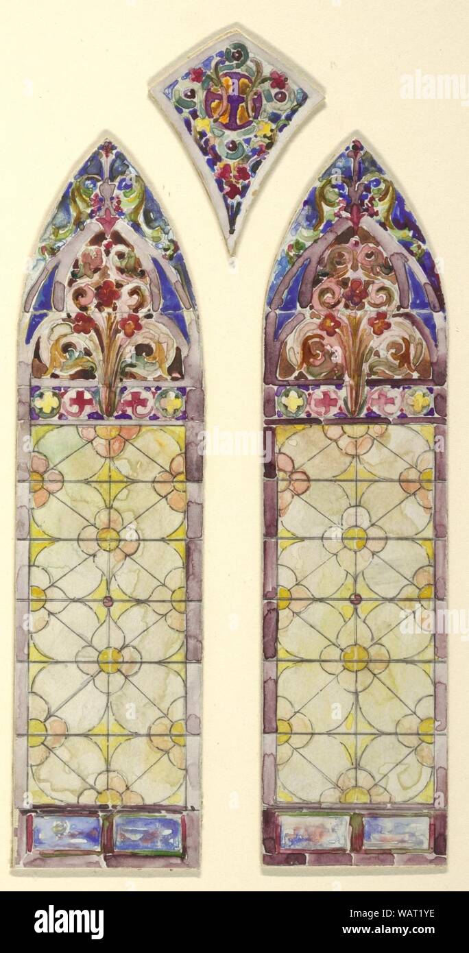 Drawing, Stained glass window- left pane of a three part design, 1890 ...