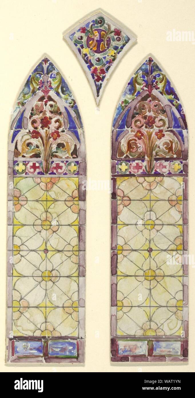 Drawing, Stained glass window- top pane of a three part design, 1890 ...