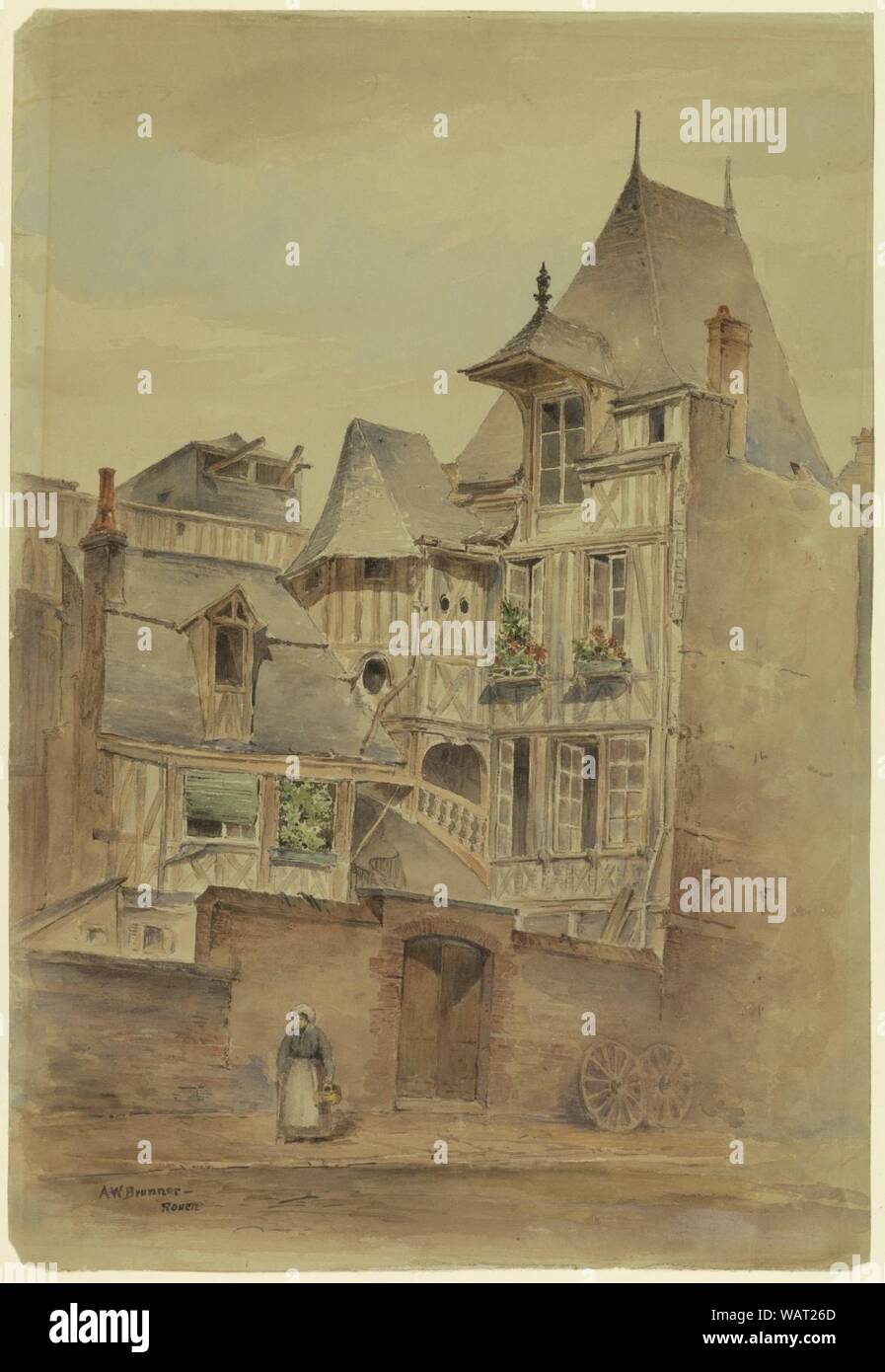 Drawing, Street Scene with Medieval Houses, ca. 1885 Stock Photo - Alamy