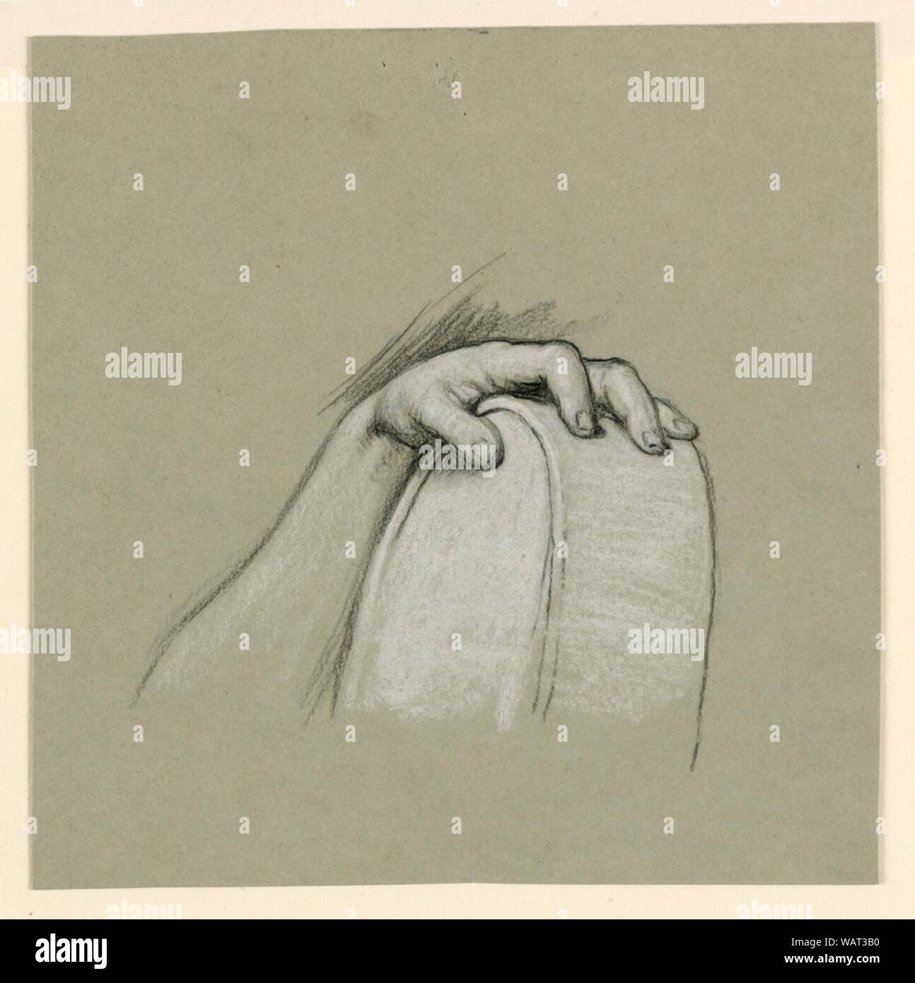 Drawing, study of left hand resting on a circular object, ca. 1885 ...