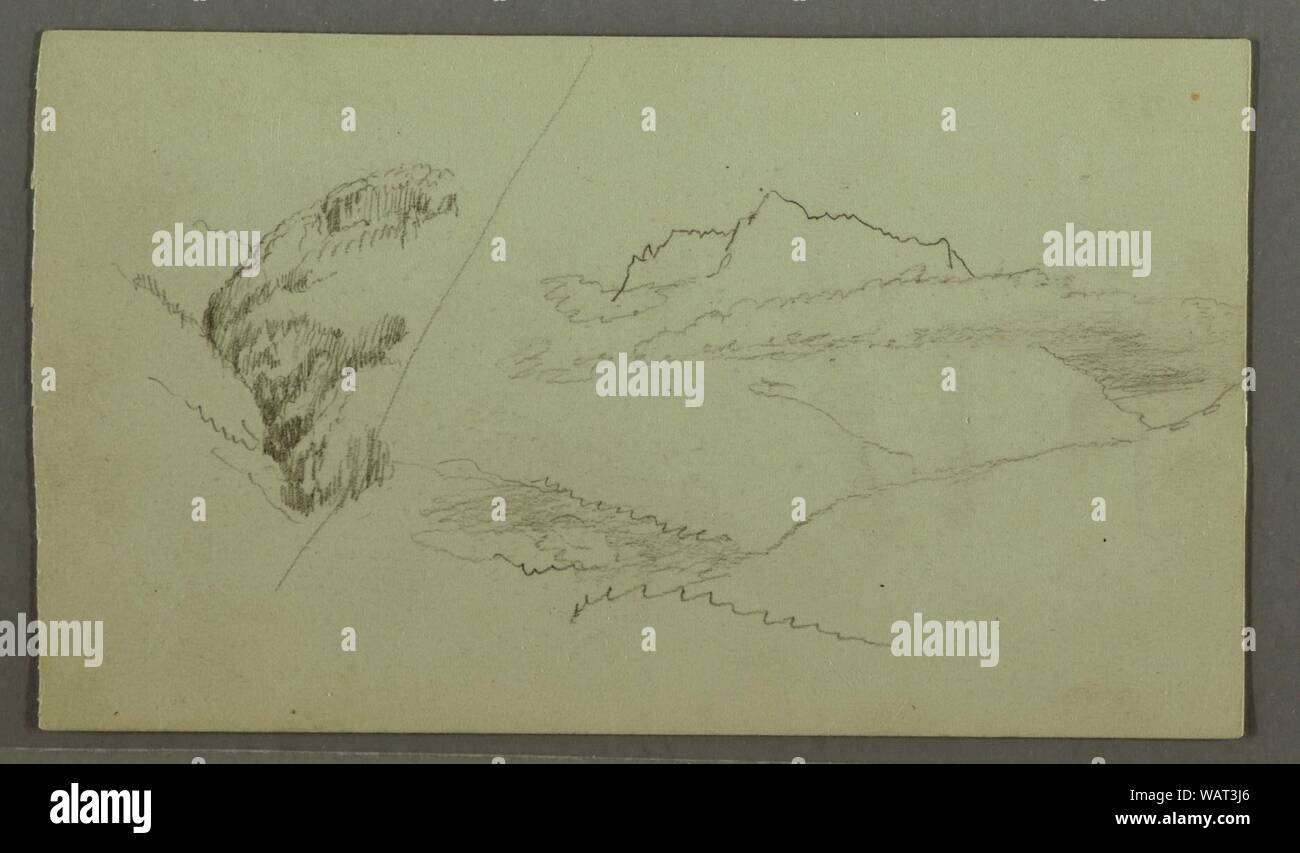 Drawing, Summit Rising above Clouds, Narrow Valley, possibly 1868 Stock ...