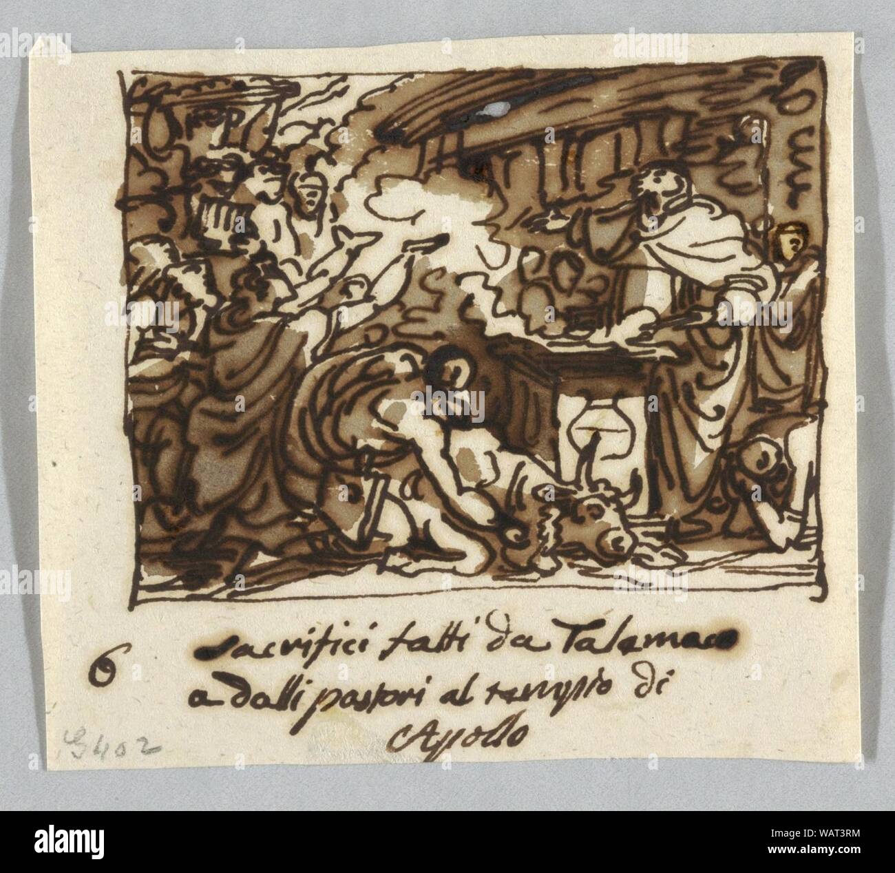 Drawing, Telemachus and the sheperds sacrifice in the temple of Apollo ...