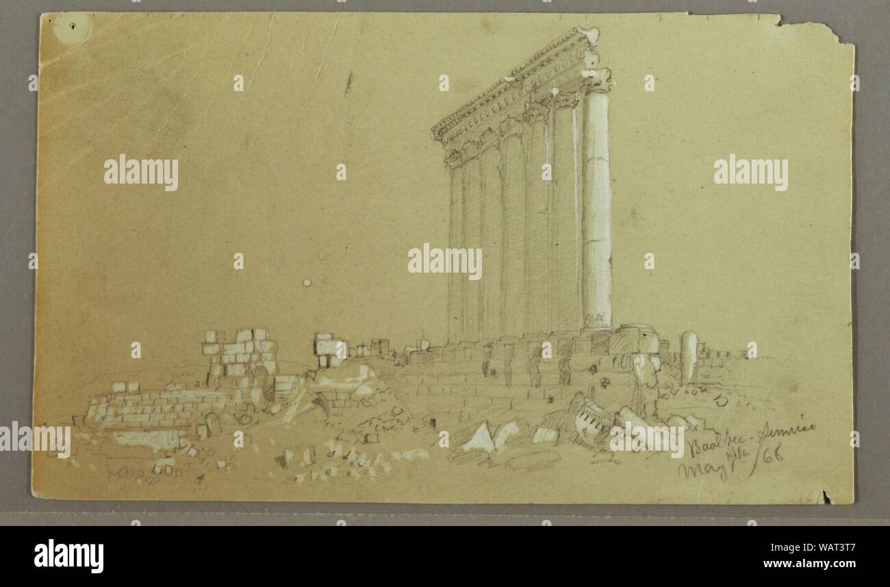 Drawing, Temple of Jupiter at Sunrise, Baalbek, May 7, 1868 Stock Photo ...