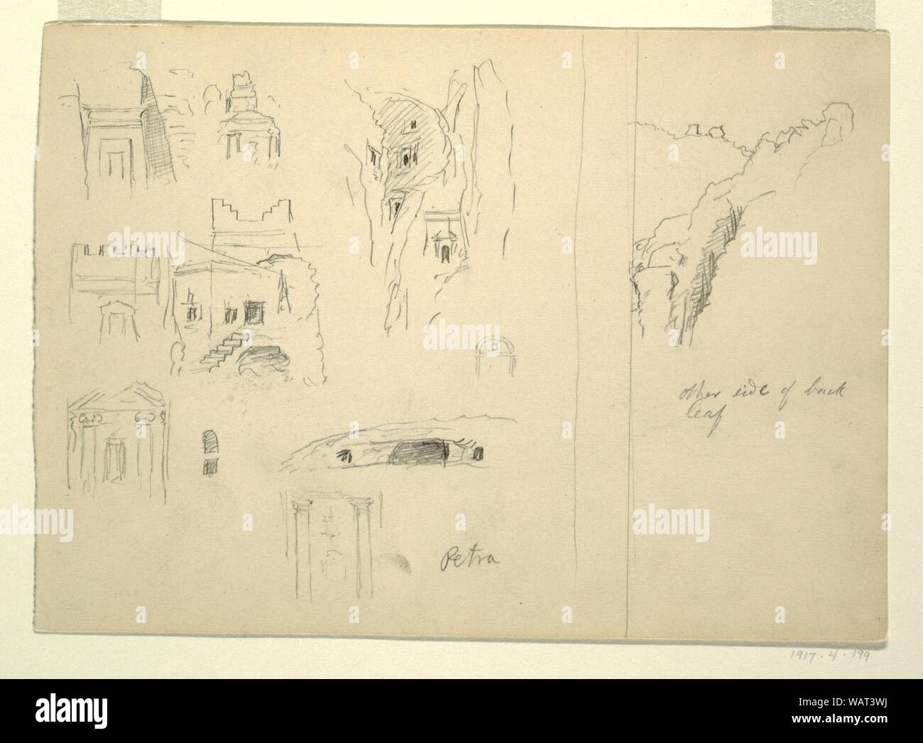 Drawing, Ten Studies of Tombs and a View of Rocks, Petra, Jordan ...