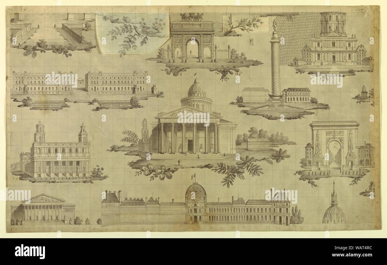 Drawing, Textile Design- Les Monuments de Paris (The Monuments of Paris ...