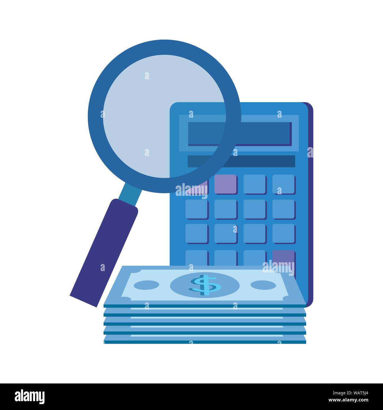 calculator math with magnifying glass and money Stock Vector Image ...