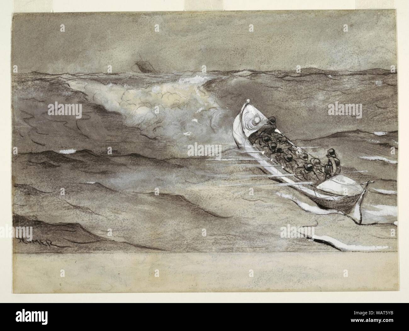 Drawing, The Life Boat, study for watercolor, ‘Wreck of the 'Iron Crown ...