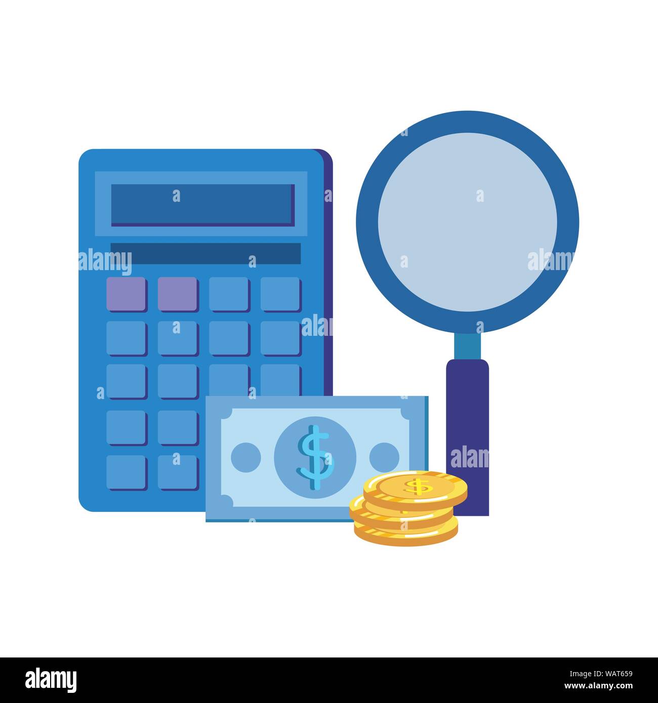 calculator math with magnifying glass and money Stock Vector Image ...