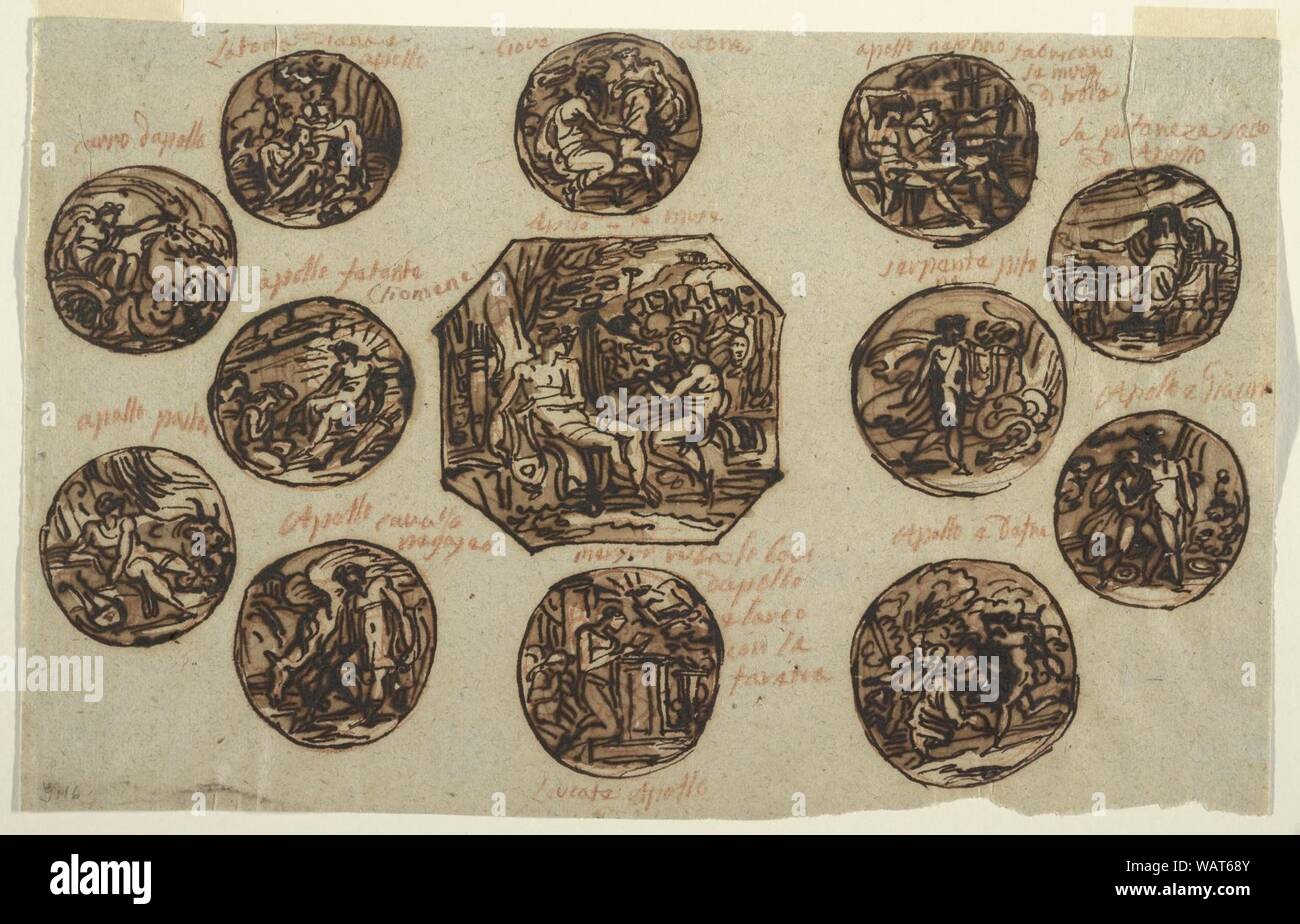 Drawing, Thirteen Apollo Subjects for Ceiling, early 19th century Stock ...