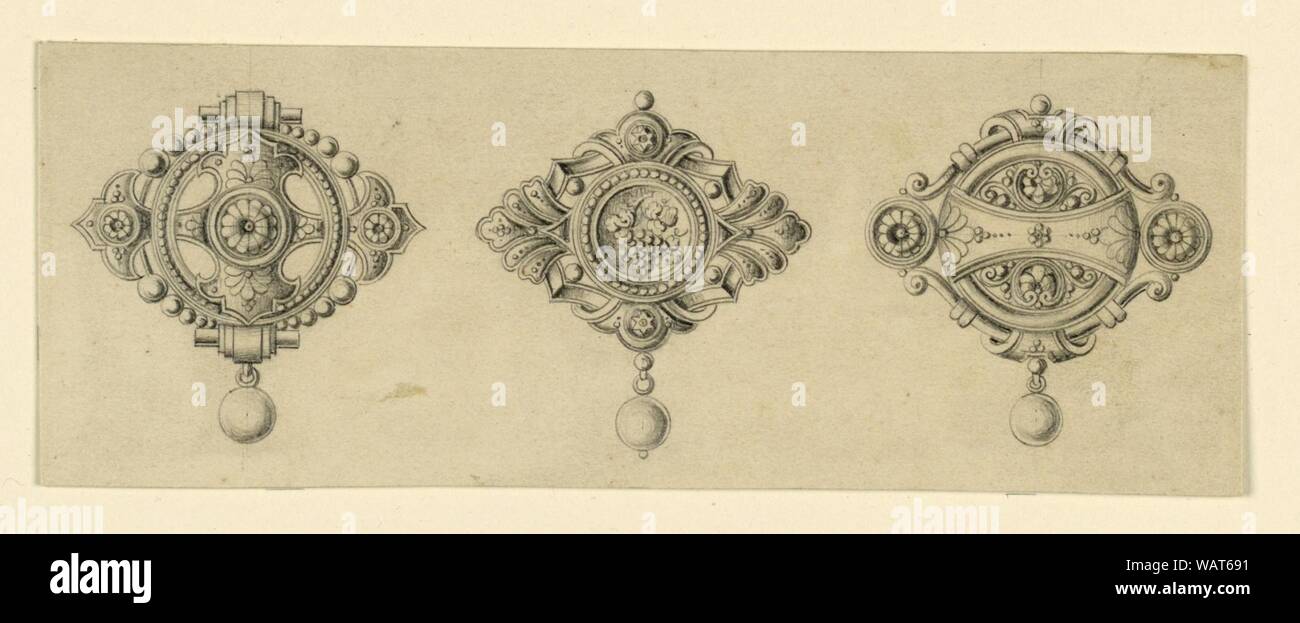 Drawing, Three Brooches, 1869 Stock Photo - Alamy