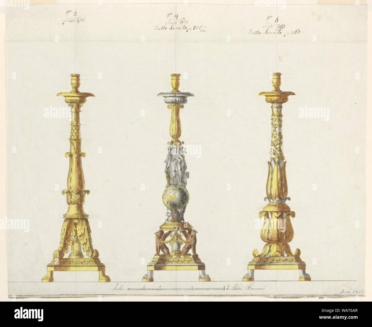 Drawing, Three Designs for Candlesticks, 1803 Stock Photo - Alamy