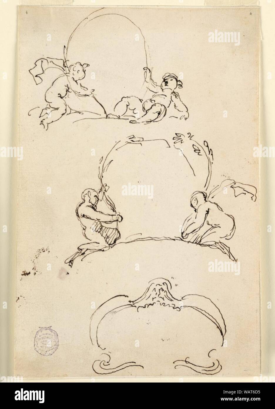 Drawing, Three sketches of cartouches, before 1775 Stock Photo - Alamy