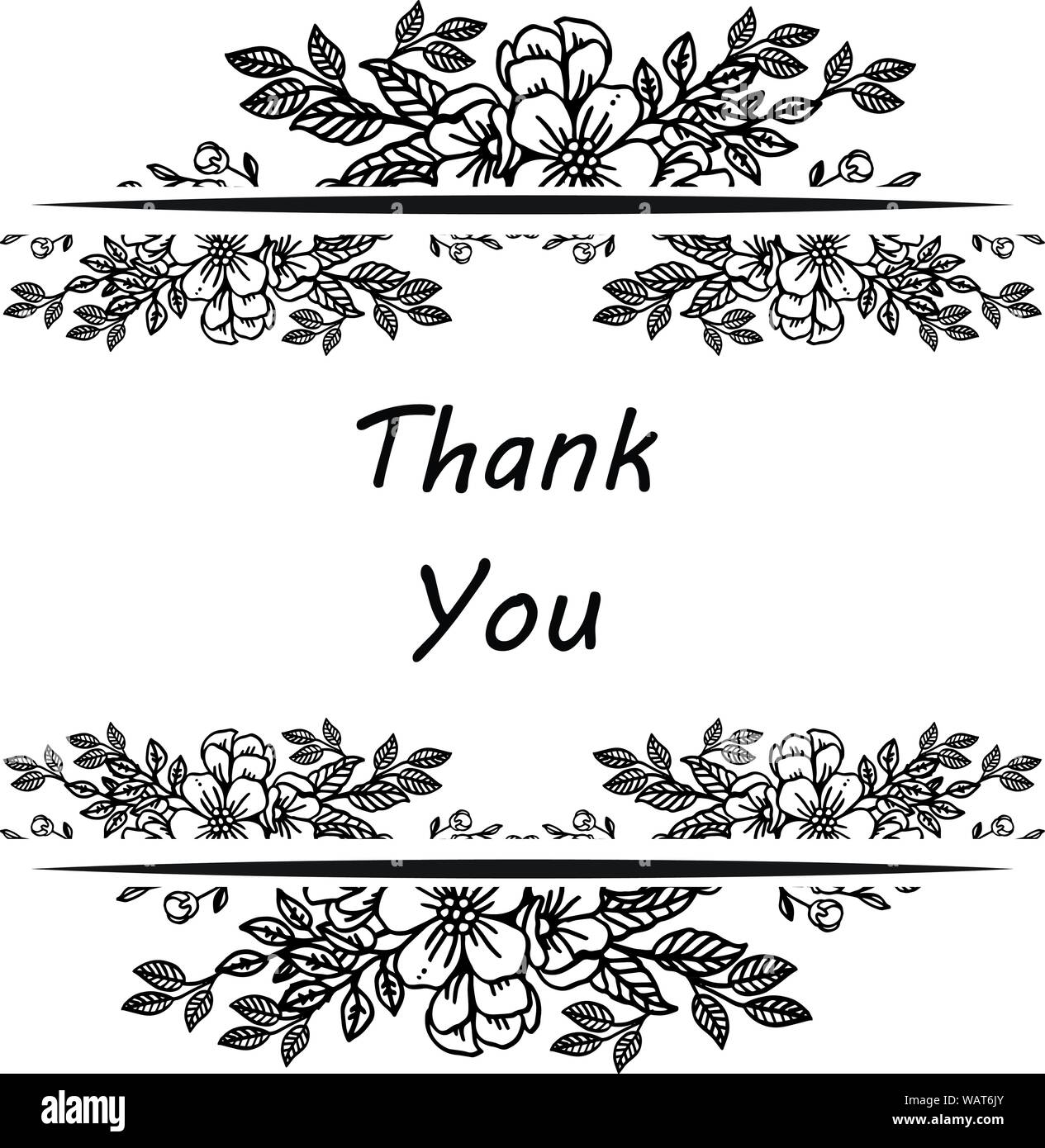 Drawing element of thank you, texture flower frame elegant. Vector ...