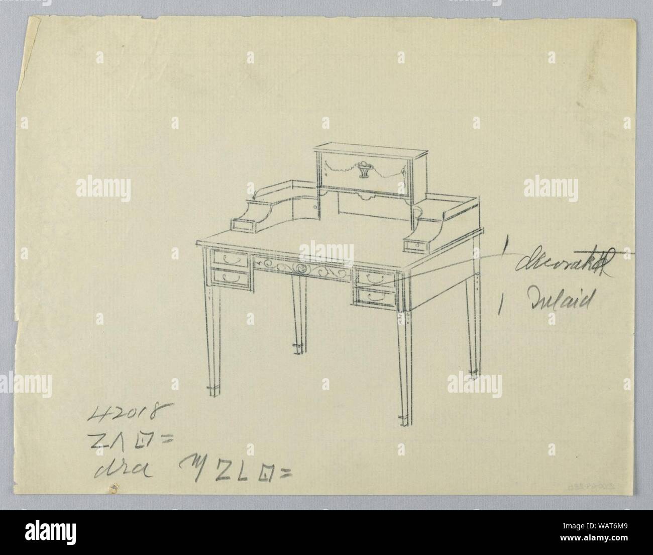 Drawing, Tracing of Design for Rectangular Writing Table with Decorated ...