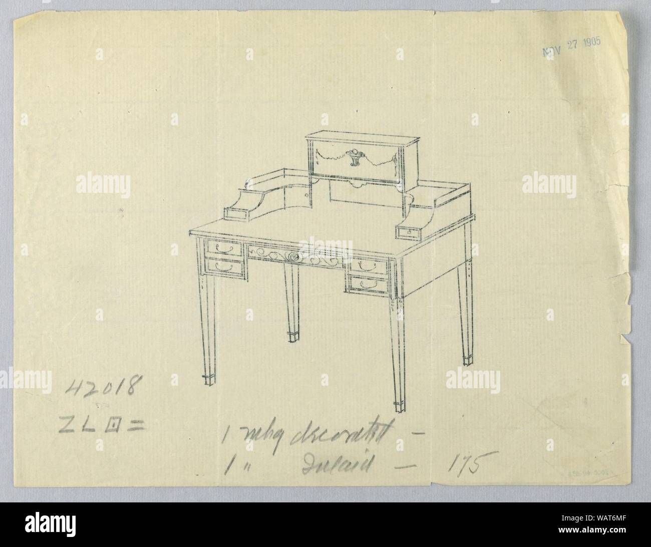 Drawing, Tracing of Design for Three-Tiered Writing Table -42018, 1900 ...
