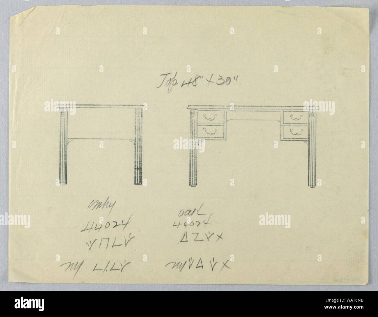 Drawing, Tracing of Design for Writing Table in Two Views, - 44024 ...