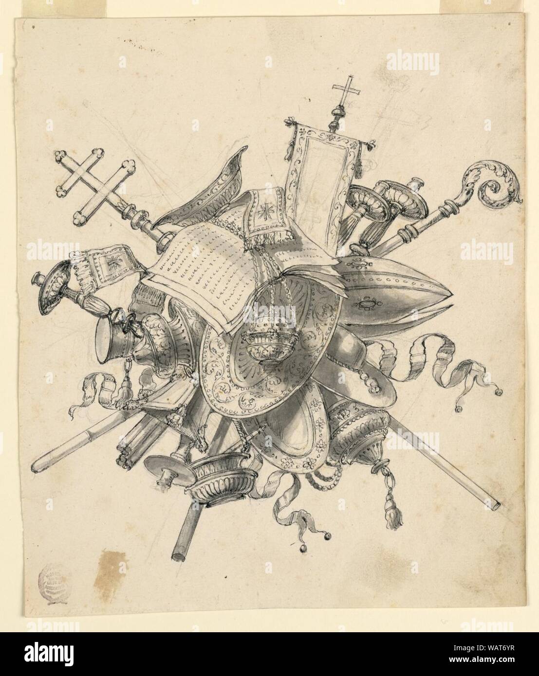 Drawing, Trophy with Ecclesiastical Objects, 1830–1850 Stock Photo - Alamy