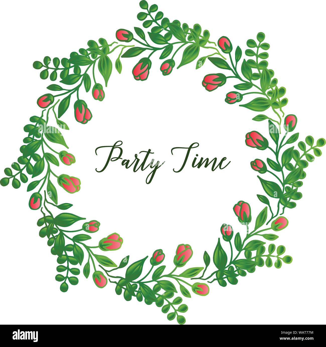 Poster template for party time, with pattern art green leafy flower ...