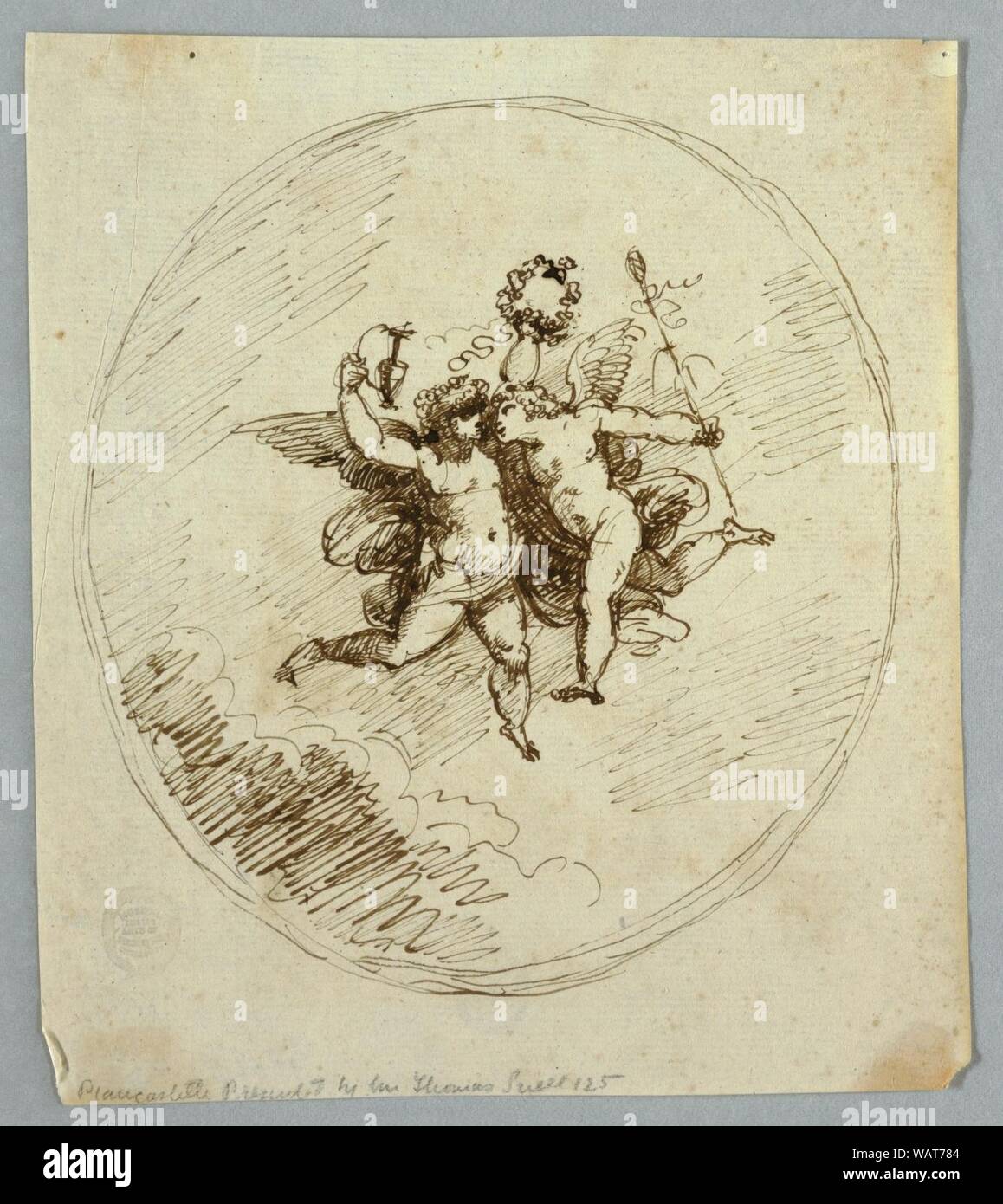 Drawing, Two Flying Putti with Attributes of Dionysus, 1800–1820 Stock ...