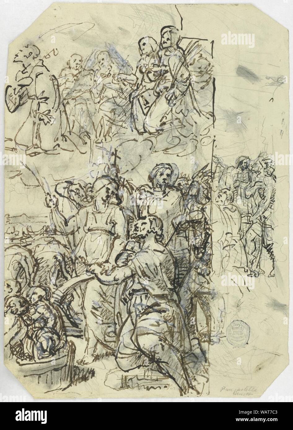 Drawing, Two Sketches of Processing Figures Possibly Christ Carrying ...