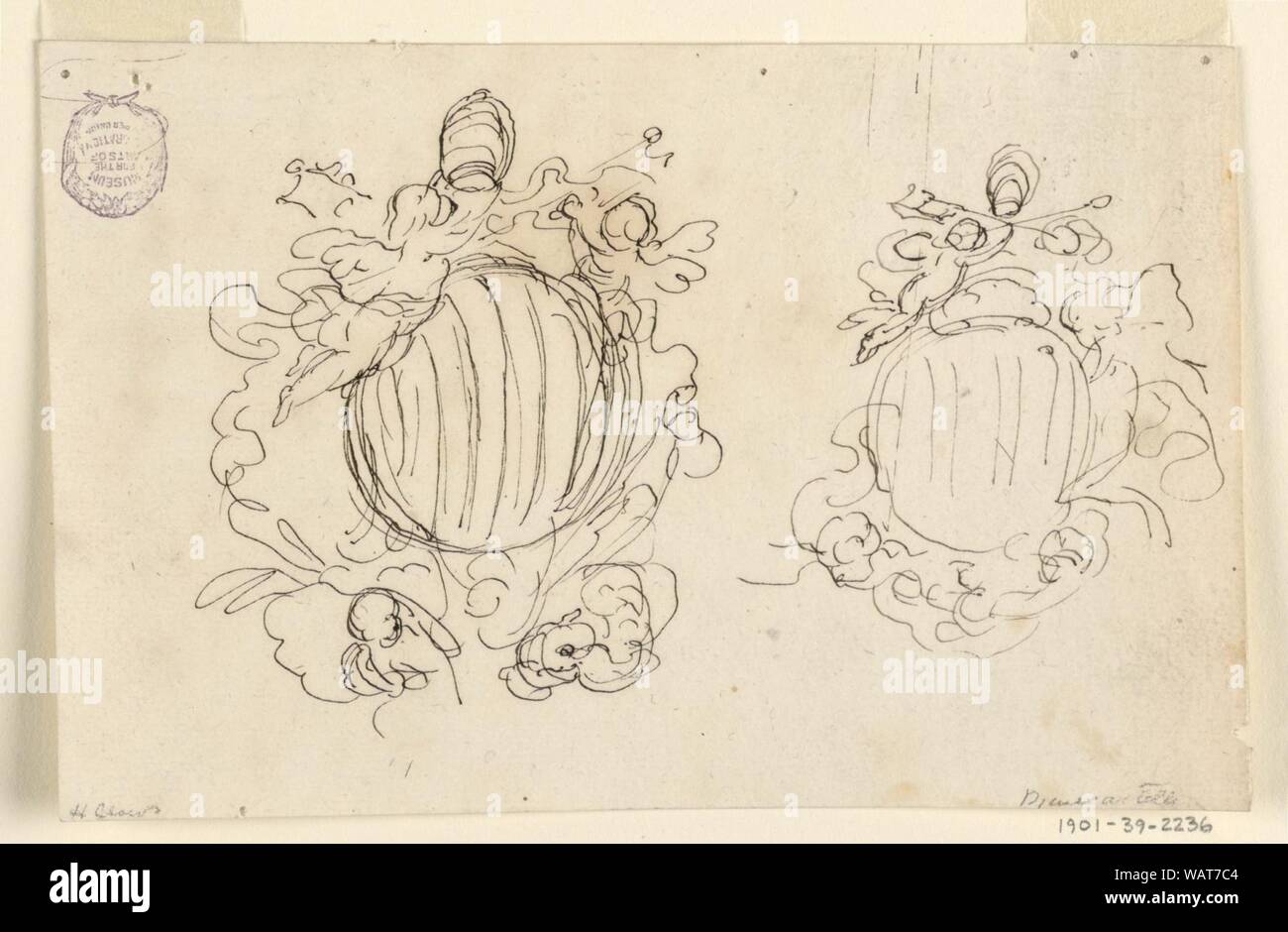 Drawing, Two sketches for coat of arms of Pope Benedict XIV, 1740–58 ...