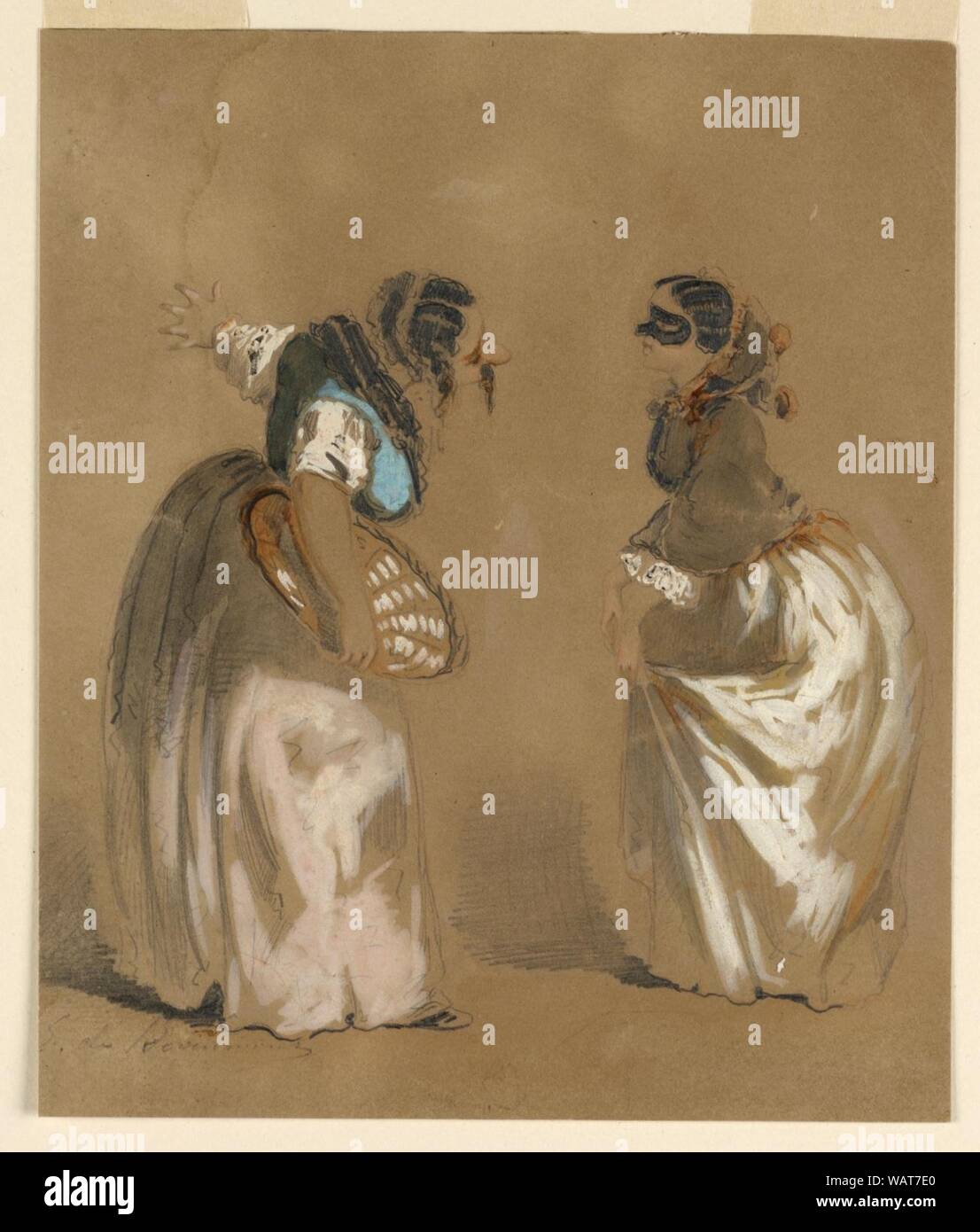 Drawing, Two Spanish Women, ca. 1860 Stock Photo - Alamy