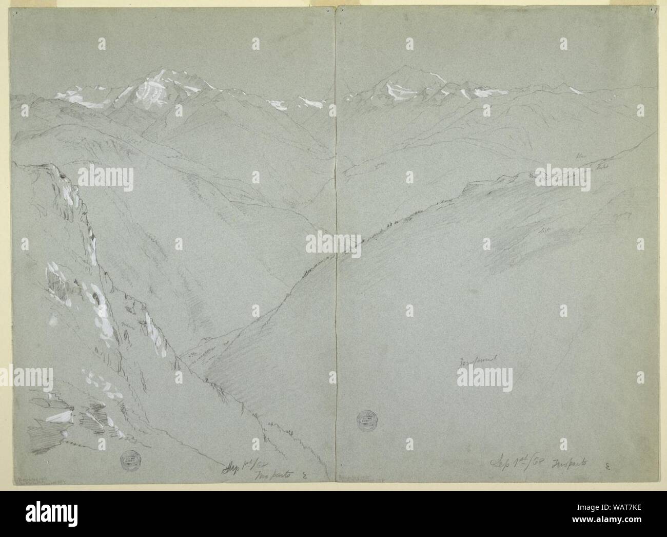 Drawing, Valley Landscape with Snow Capped Peaks, Bernese Alps ...