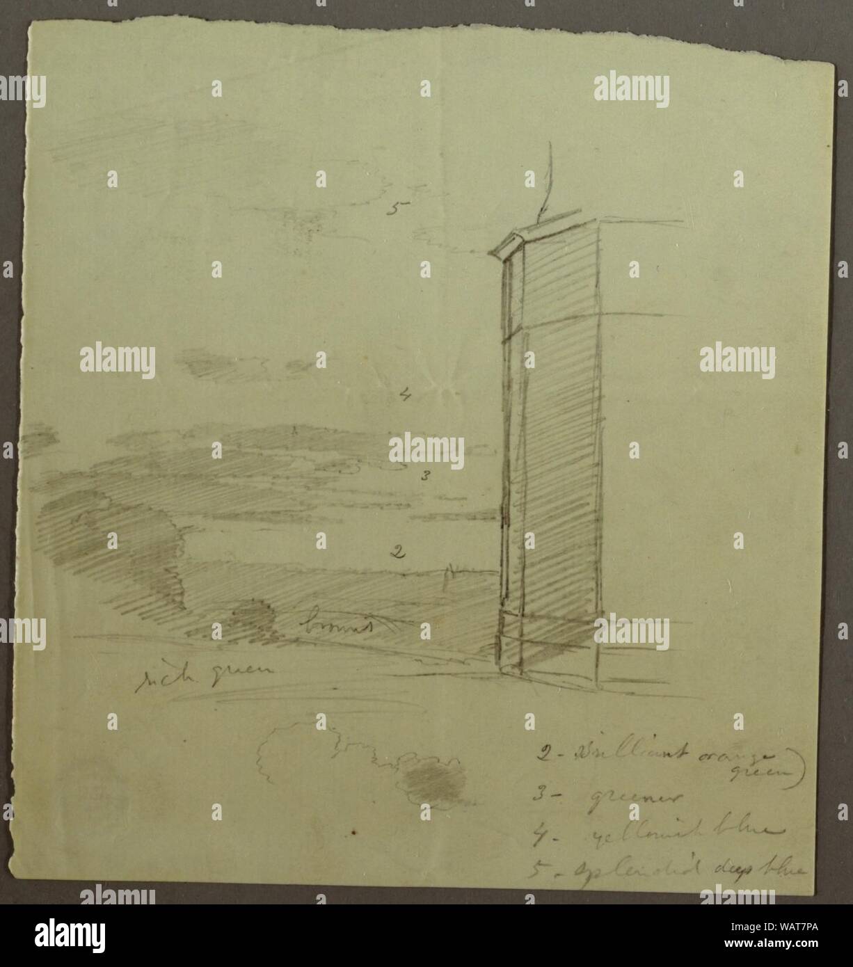 Drawing, View from a Hill Top Looking at Bushes and the Sky Stock Photo ...