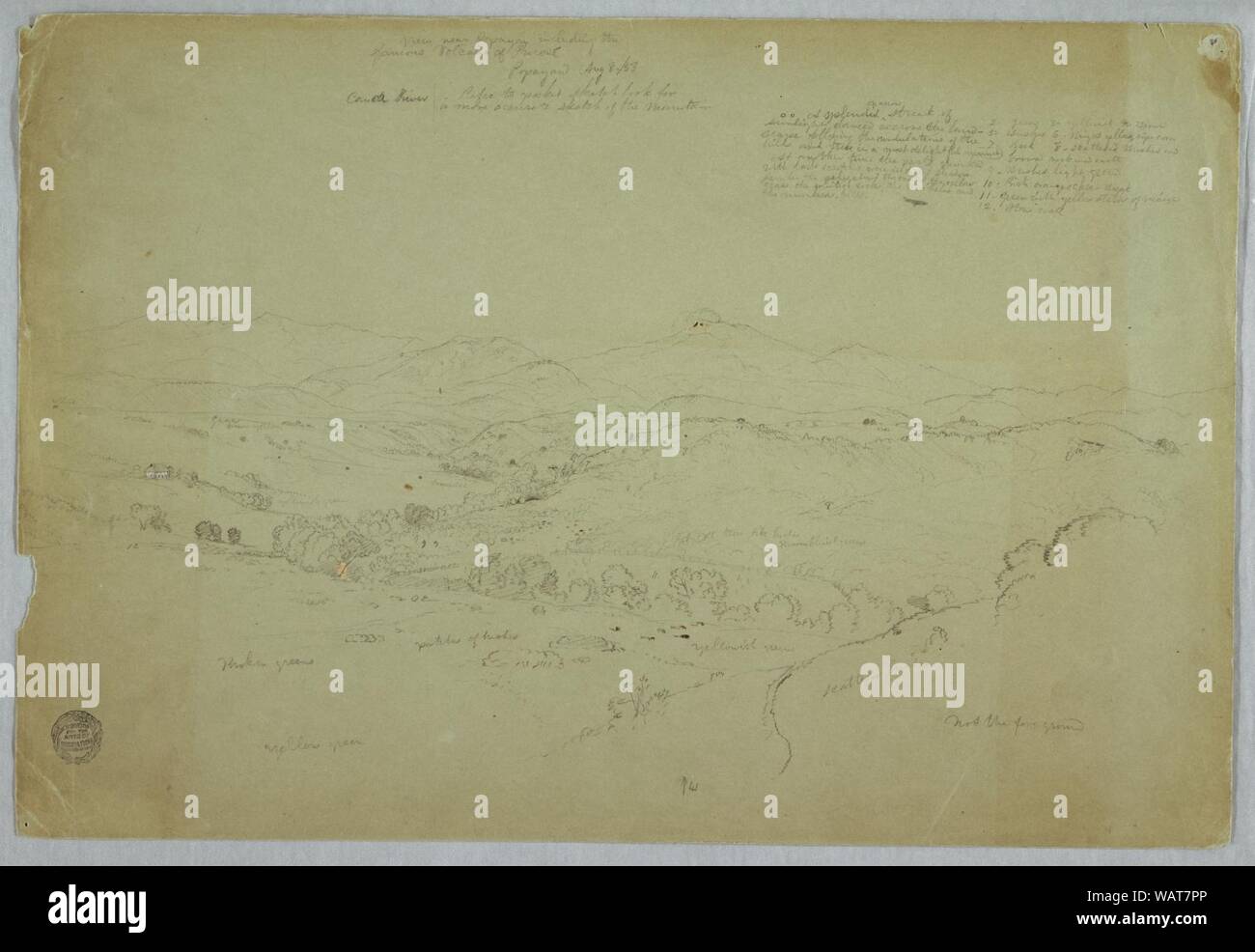 Drawing, View near Popayan including Mount Purese Volcano,Cauca River ...