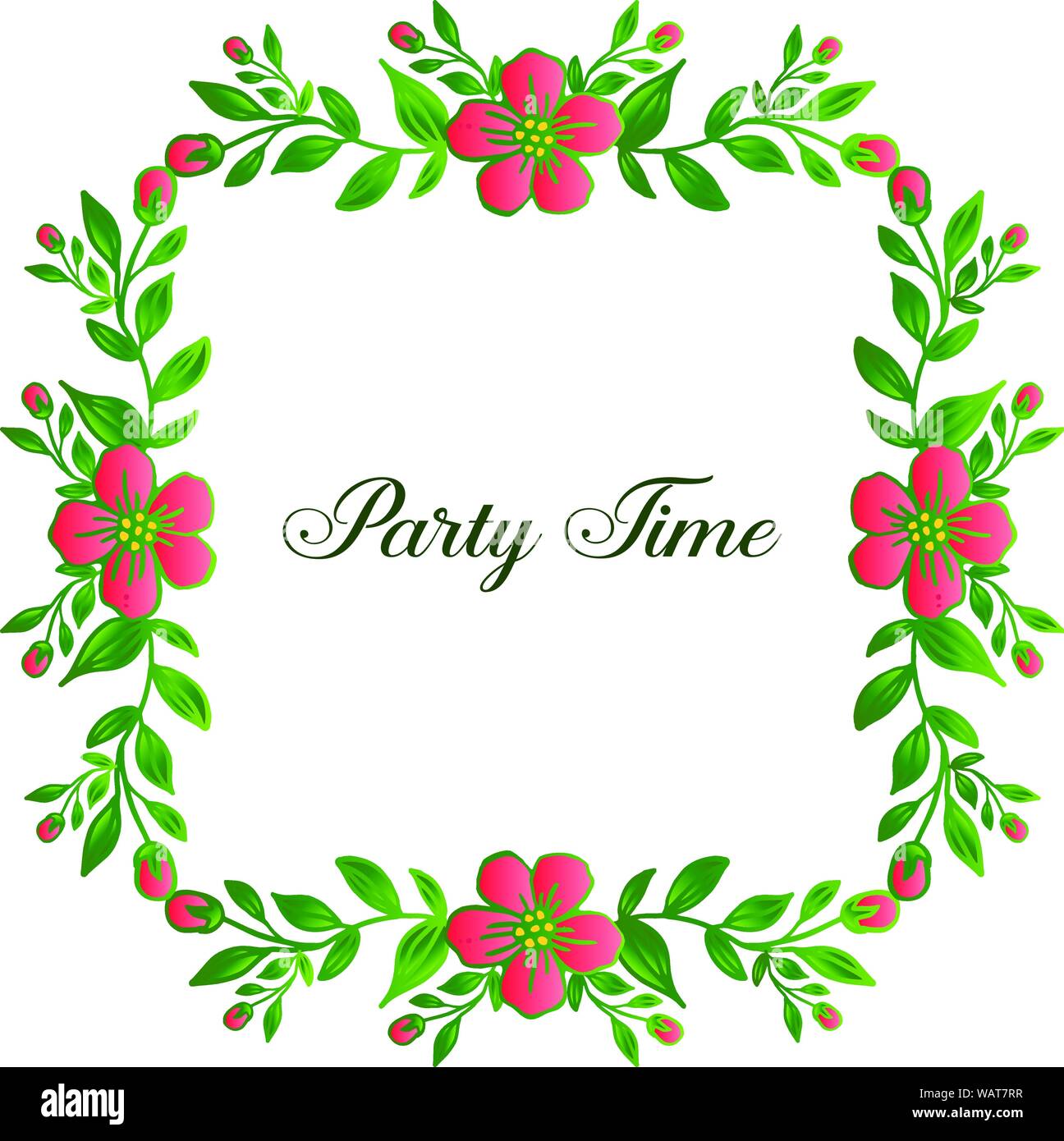 Template for party time card, with beautiful leaves flower frame ...