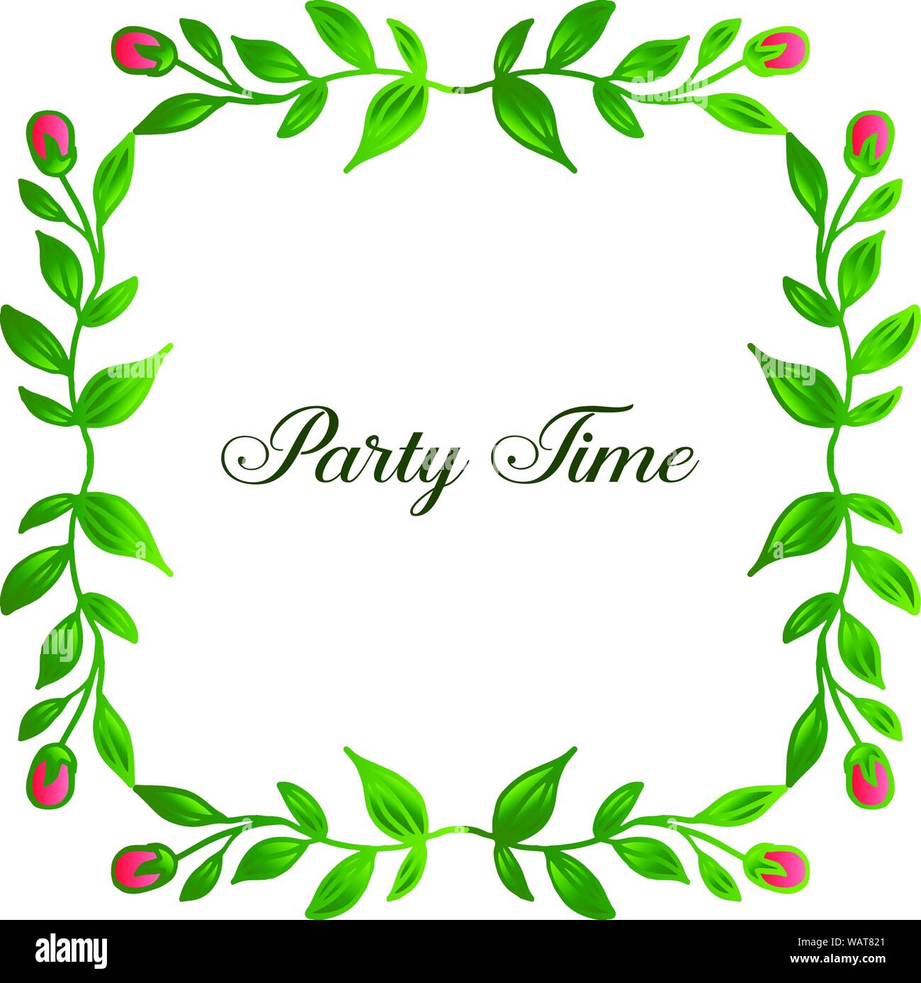 Party time card sketch, with design element of frame, for art of leaf ...