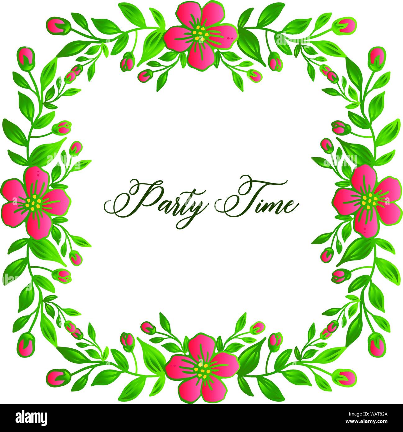 Template for party time card, with beautiful leaves flower frame ...