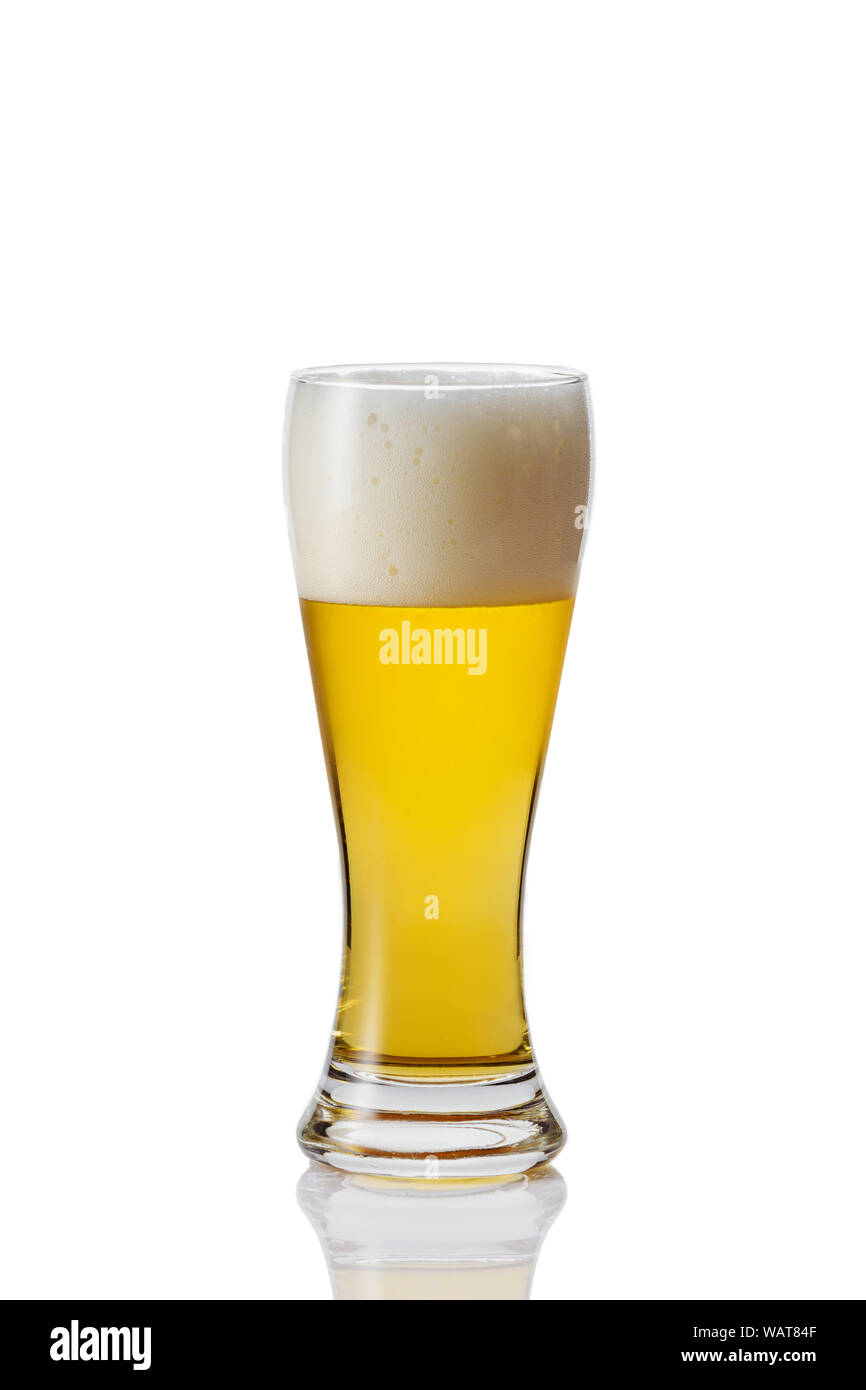 Perfect glass of beer with foam on white background Stock Photo - Alamy