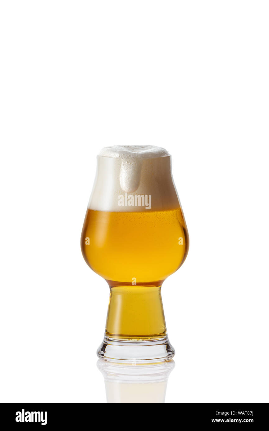 Perfect glass of beer with foam on white background Stock Photo - Alamy