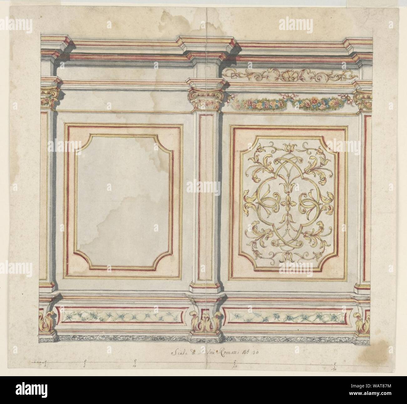 Drawing, Wall decoration with painted plaster, 1700–1725 Stock Photo ...