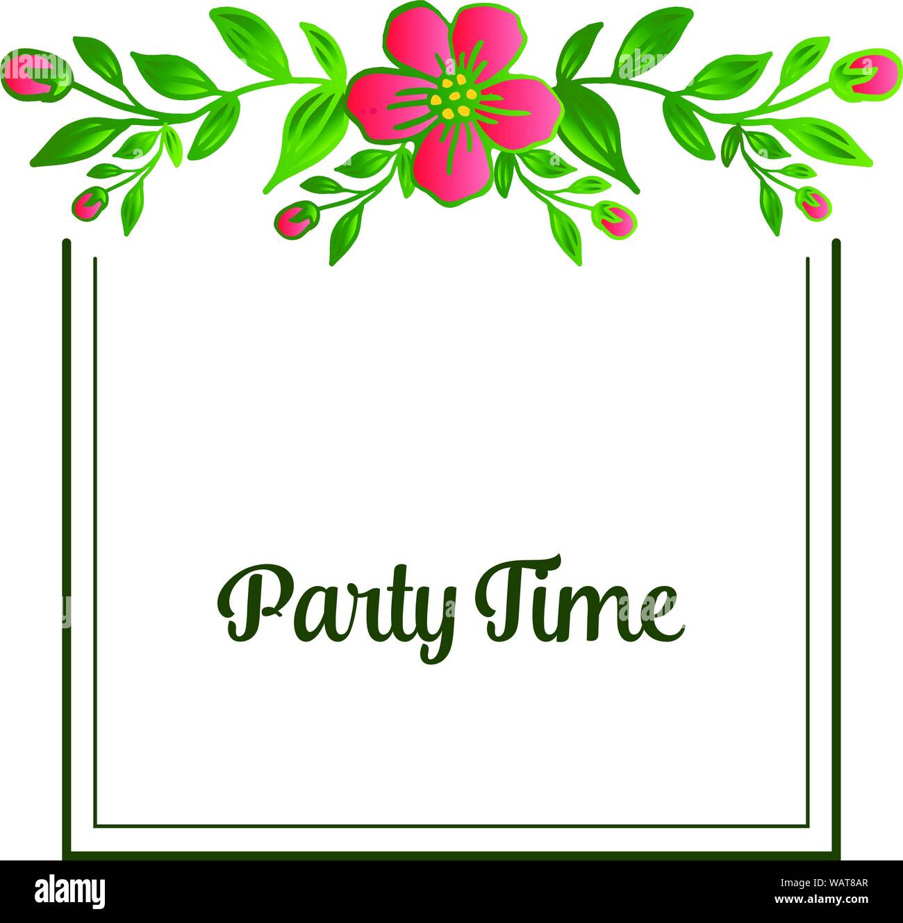 Party time invitation card, with ornate of wreath frame. Vector ...