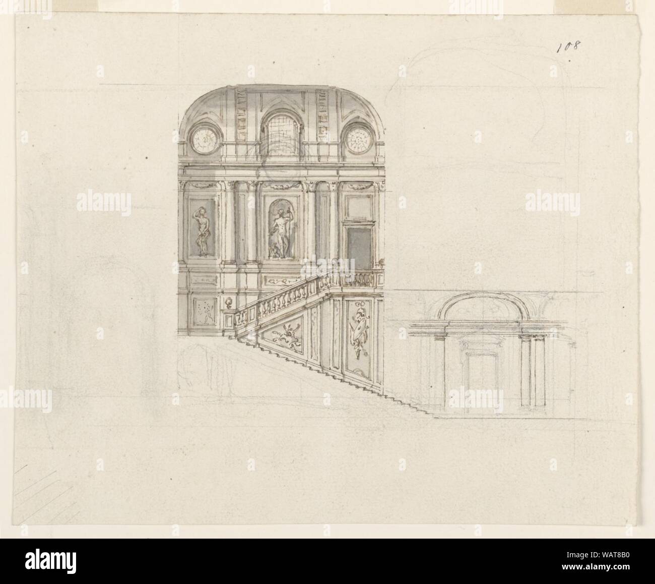 Drawing, Wall section in a staircase of a palace, ca. 1750 Stock Photo ...