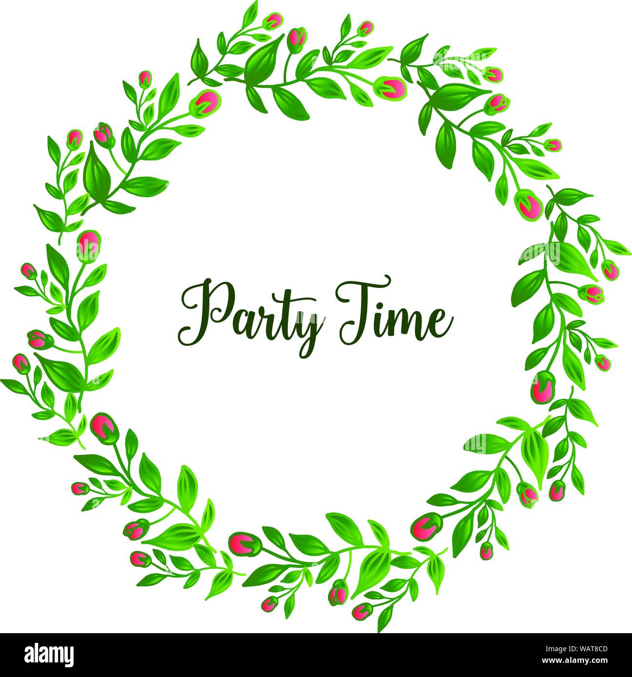 Party time invitation card, with ornate of wreath frame. Vector ...