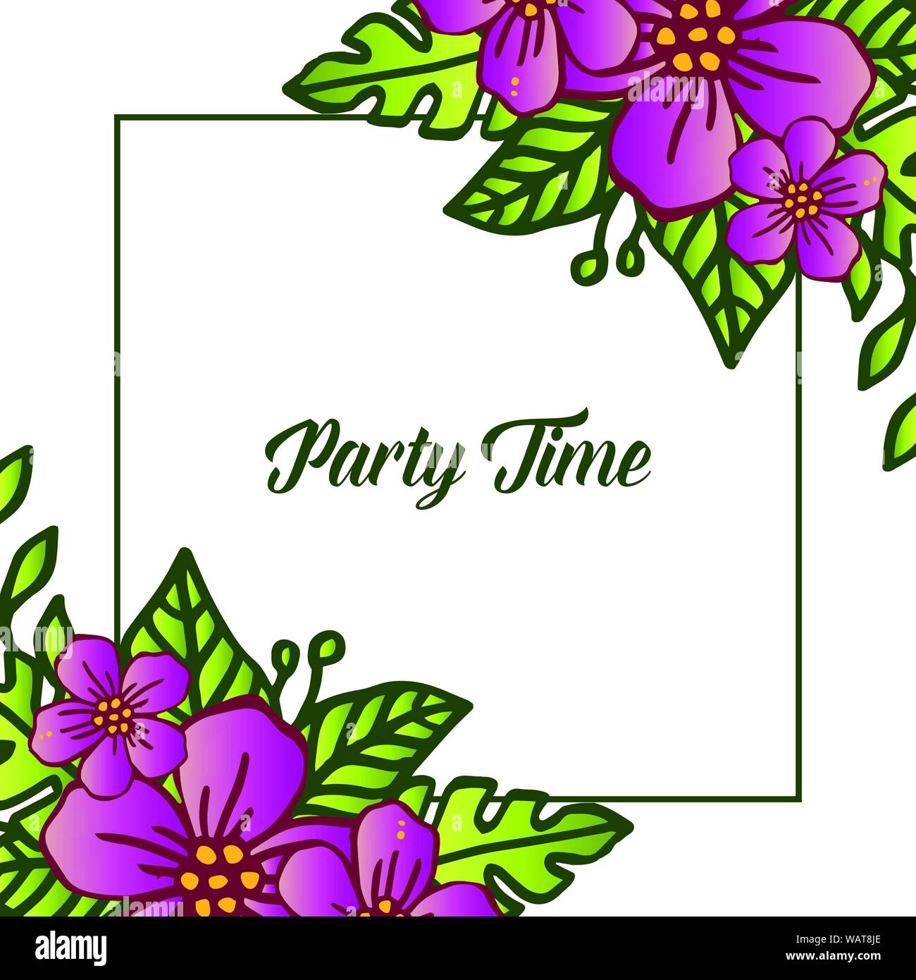 Party time banner design, with purple wreath frame element. Vector ...