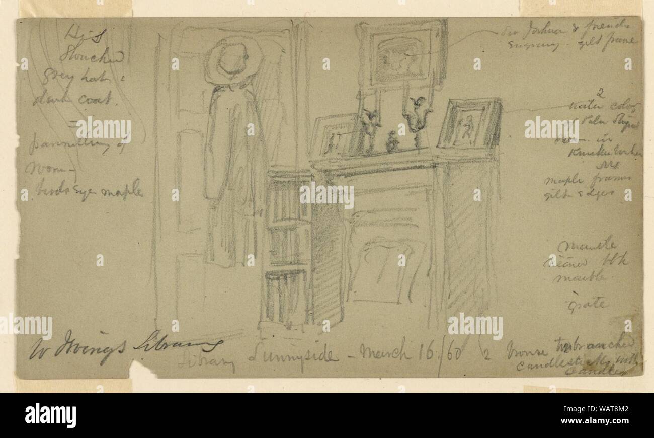 Drawing, Washington Irving's Library at Sunnyside, March 16, 1860 Stock ...