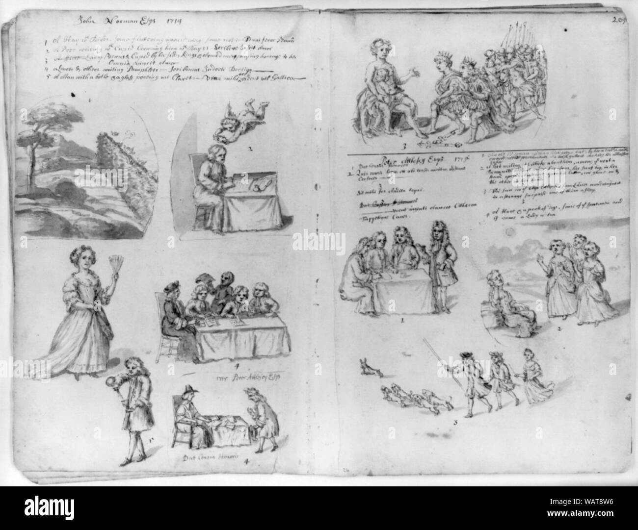 Drawings of annual guild days of Norwich, England, 1705 Stock Photo - Alamy